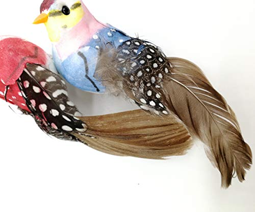 LWINGFLYER 6pcs 4.3" Artificial Simulation Foam Birds Clip on Sparrow Spotted Feather Bird Ornaments for Craft Christmas Decoration Home Garden Party Accessories