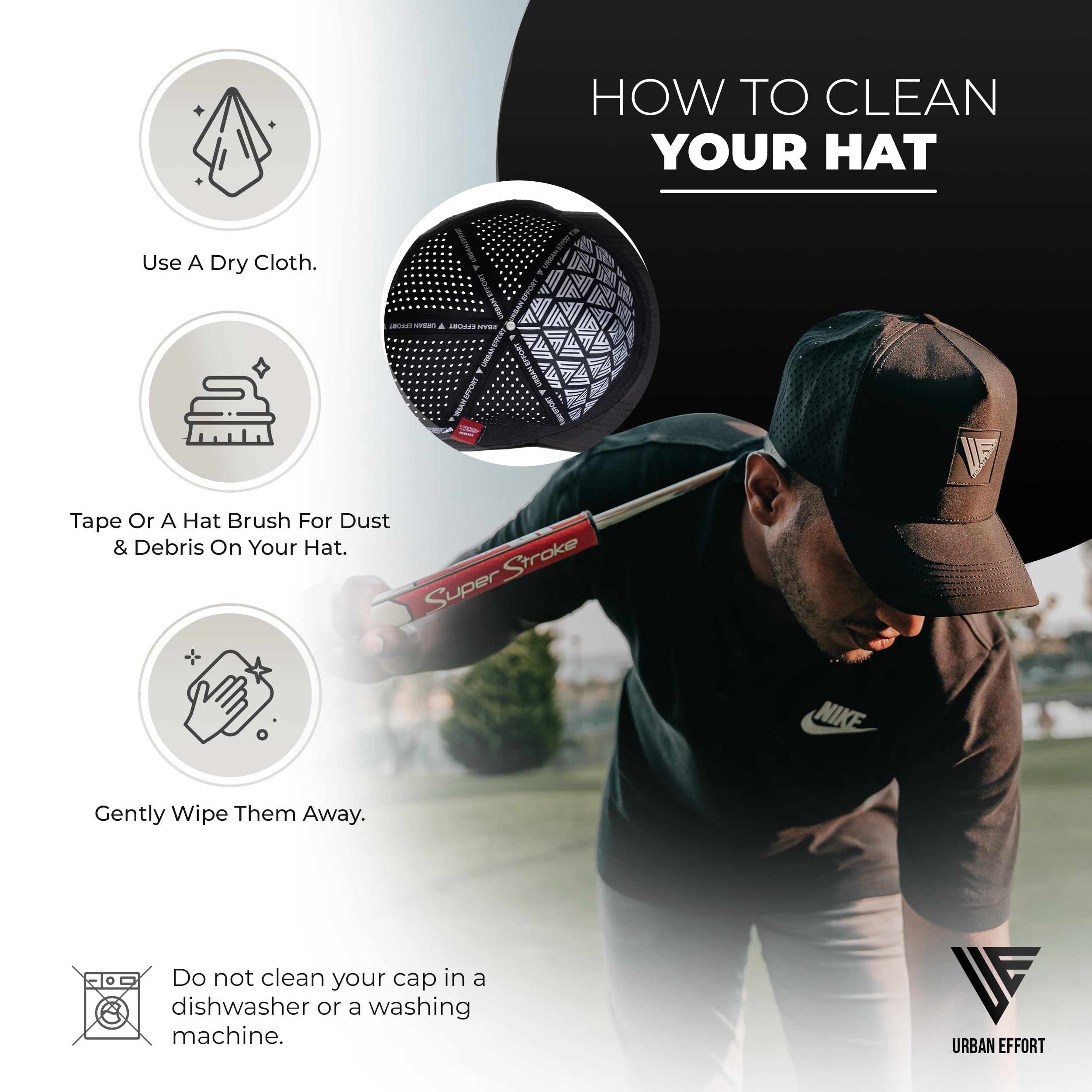Urban Effort Hydro Performance Hat-Water-Resistant Baseball Cap-Men and Women-Great Snapback for Golf, Adventure,Lake,Workout (Black, Curved Bill)