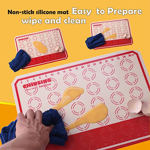 Silicone macaron baking mats with measurements,6 piece BPA free macaron silicone bake pastry mat for cake,cookie,pizza and macaron