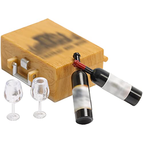 Miniature Wine Set Miniature Wine Bottles Mini Wine Glasses Goblet Cups Miniature Plastic Wine Box with Handle for 1:6 Action Figures Accessories Christmas Birthday Gifts