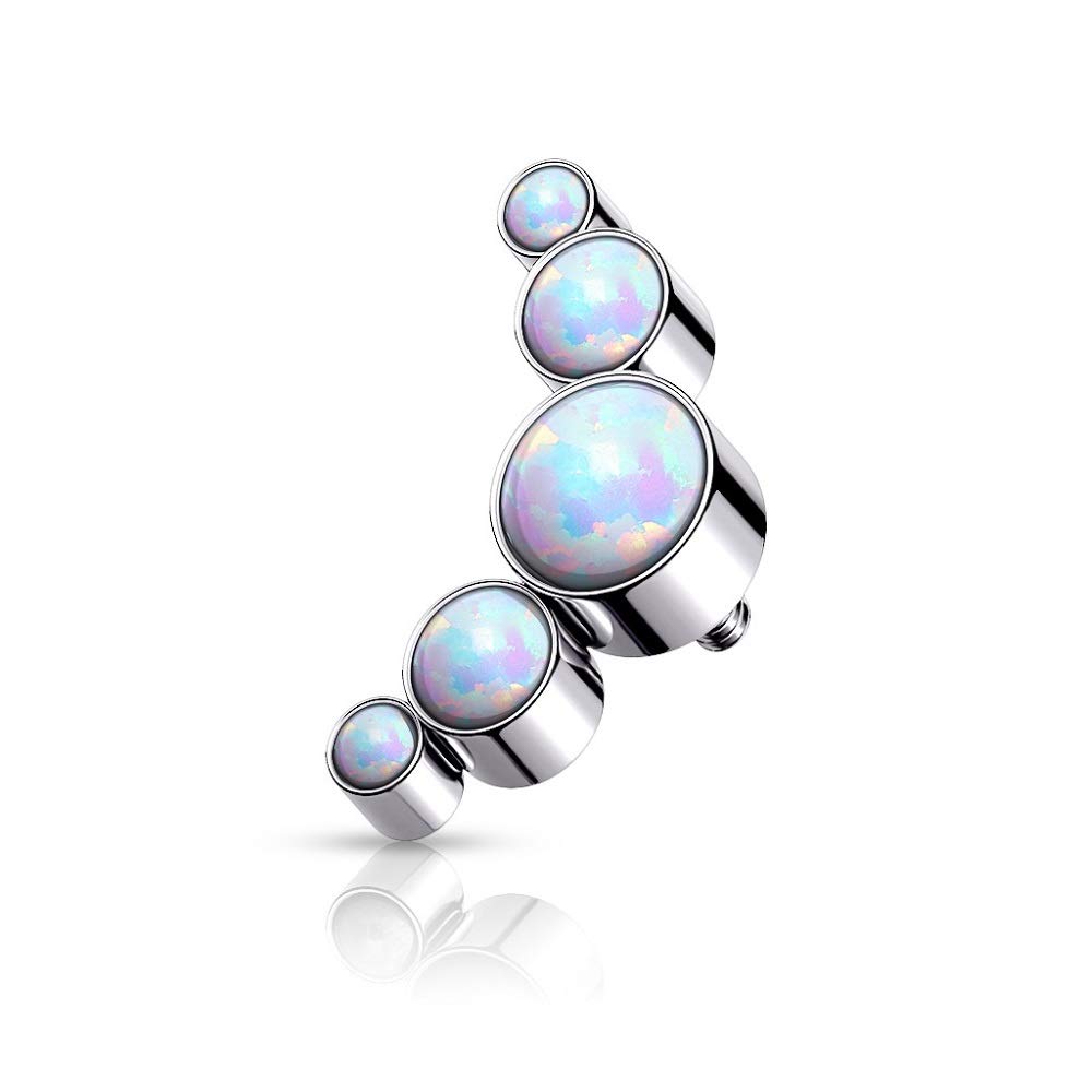 Pierced Owl 14-16G Stainless Steel Five Synthetic Opals Internally Threaded Dermal Anchor Top (White, 14GA (1.6mm))