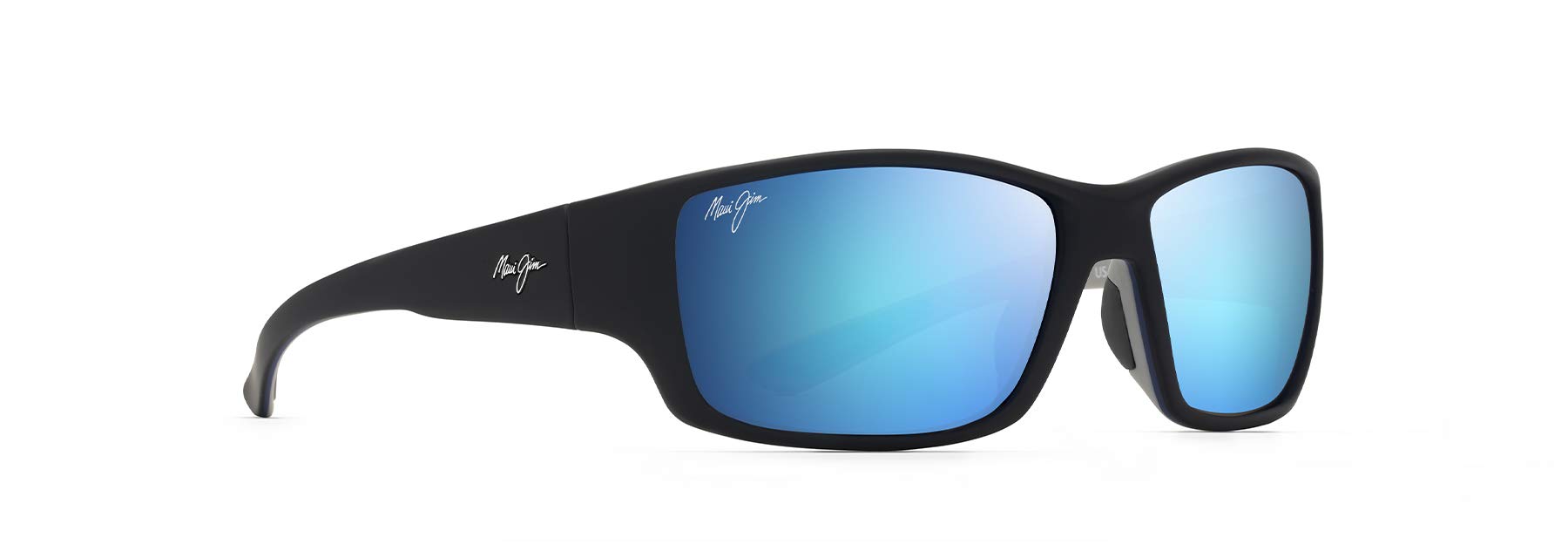 Maui Jim Men's Local Kine Polarized Wrap Sunglasses, Soft Black/Sea Blue/ Grey/Blue Hawaii, Large