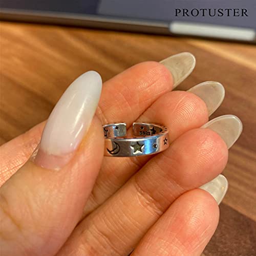 PROTUSTER Silver Knuckle Ring Star Moon Finger Rings Vintage Stackable Fashion Party Finger Ring Jewelry Accessory for Women and Girls