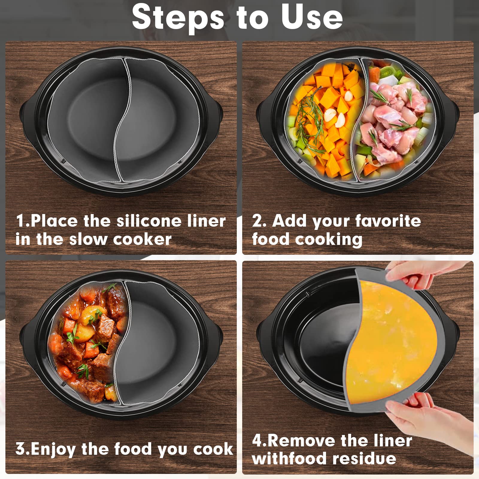 Silicone Slow Cookers Liners Fit for Crockpot 6QT, BPA Free/Reusable/Leakproof/Slow Cooker Divider Liner, Dishwasher Safe Slow Cooker Accessories Cooking Liner for Most 6 Quart Slow Cooker