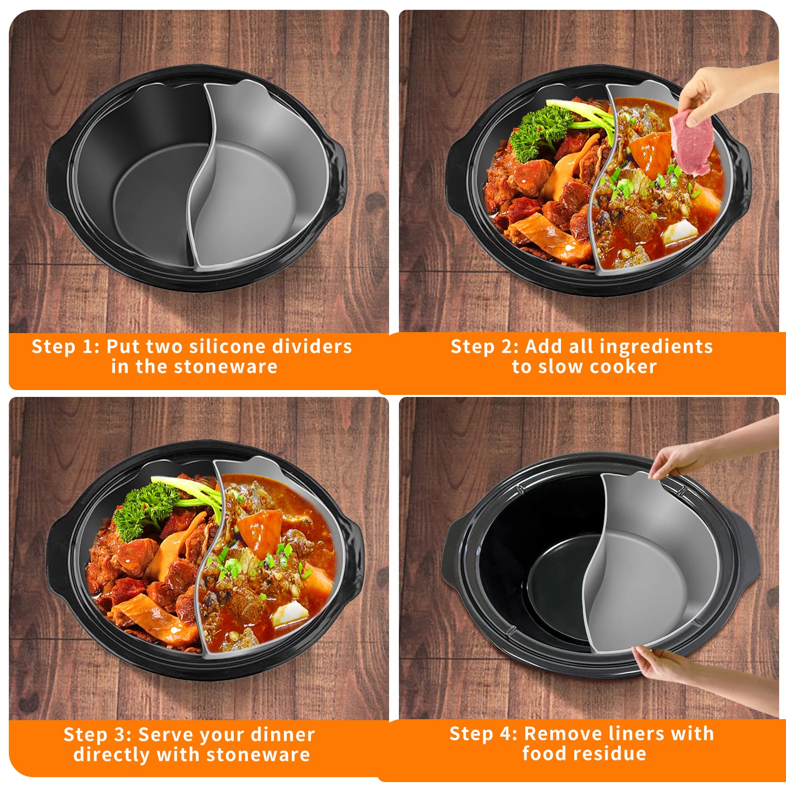 Silicone Slow Cooker Liners Fit 6 QT, Silicone Slow Cooker Divider Liner, Reusable/BPA Free/Leakproof/Slow Cooker Accessories Cooking Liner Dishwasher Safe Cooking Liner for 6 Quart Pot (Grey+Black)