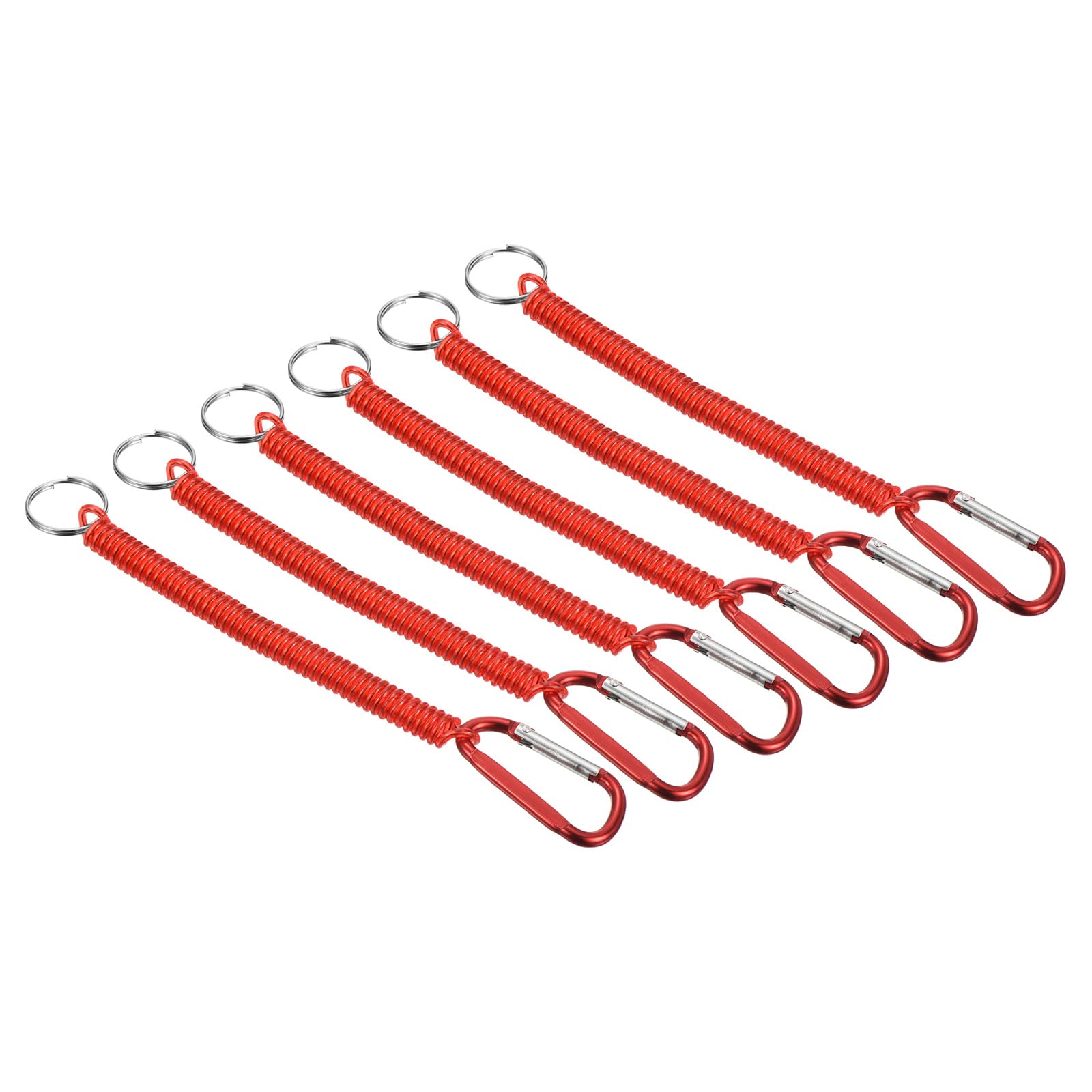 PATIKIL 3.3ft Spring Coil Keychain Stretch Cord, 12 Pack Spiral Lanyard Tether Retractable with Metal Clip and Keyring for Keys Fishing Tool, Red