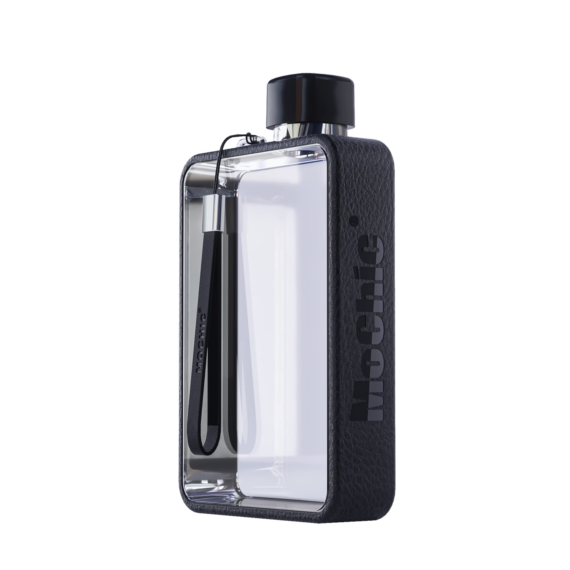 MOCHIC CUP Flat Water Bottle Travel Flask Portable Travel Mug BPA Free A5 Water Bottle for Sports Camping Gym Fitness Outdoor 13oz Fit in Any Bag (Black)…