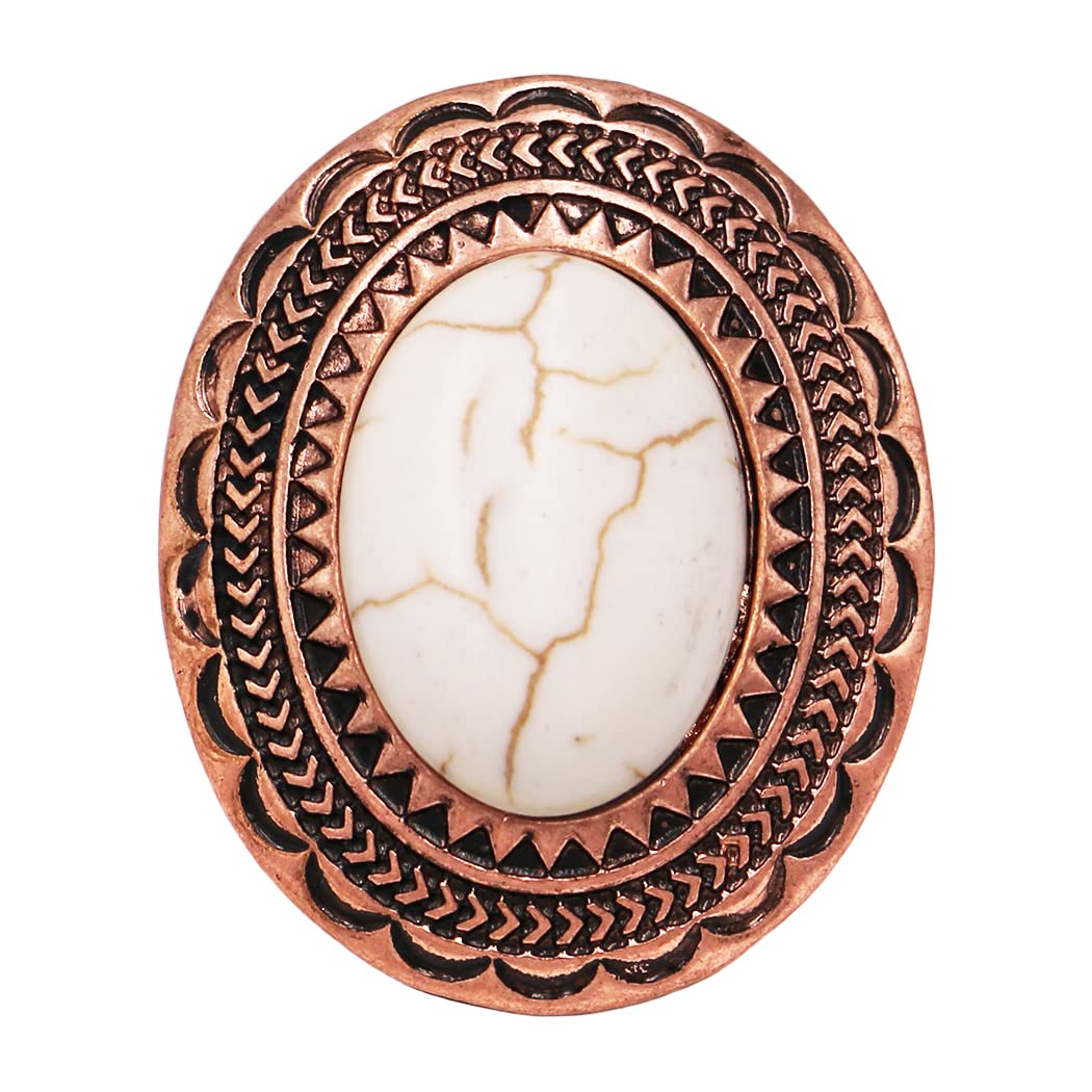 Rosemarie & Jubalee Women's Cowgirl Chic Semi Precious Natural Howlite Stone Copper Tone Concho Western Stretch Cocktail Ring