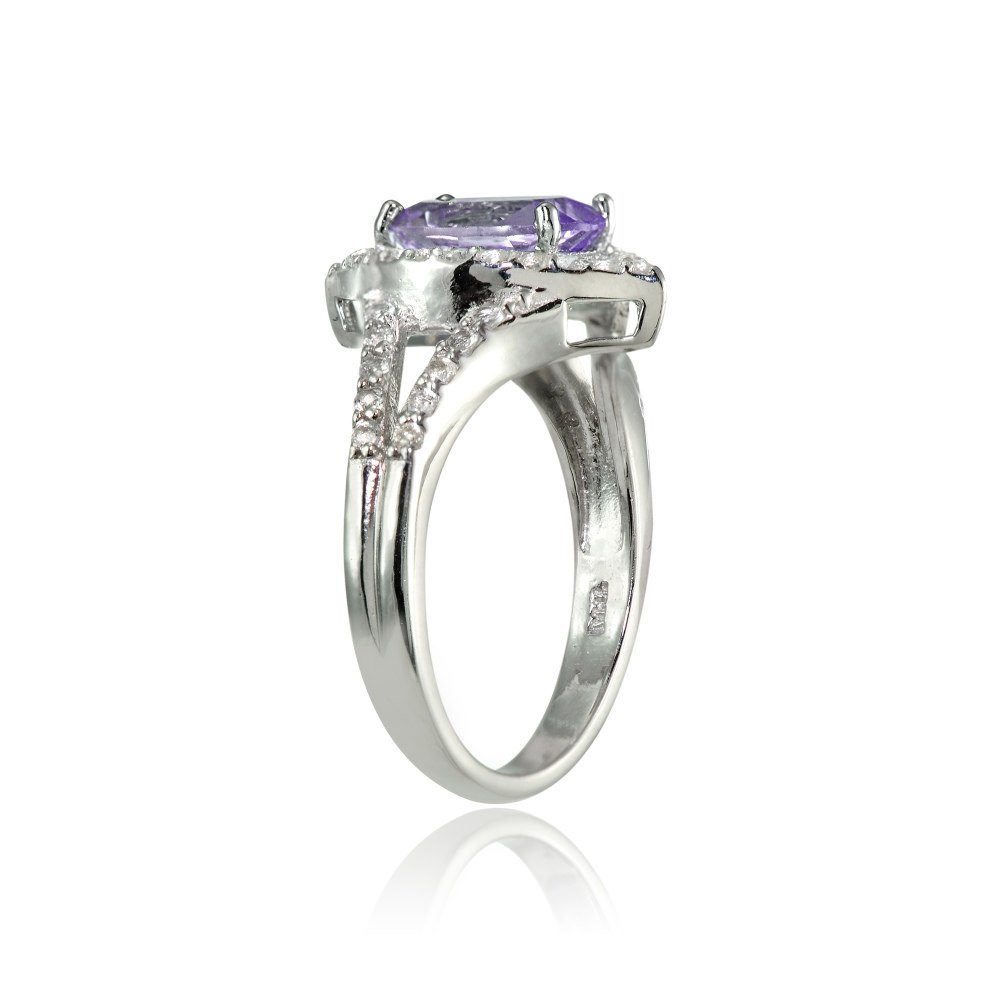 Lovve Sterling Silver Amethyst & White Topaz Oval Fashion Split Shank Ring, Size 10