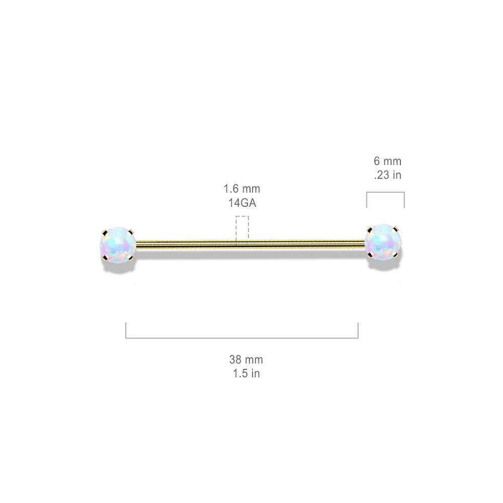 Pierced Owl 14G Stainless Steel Threadless Push-in Prong Synthetic Opal Industrial Barbell (Silver Tone/White Opal)