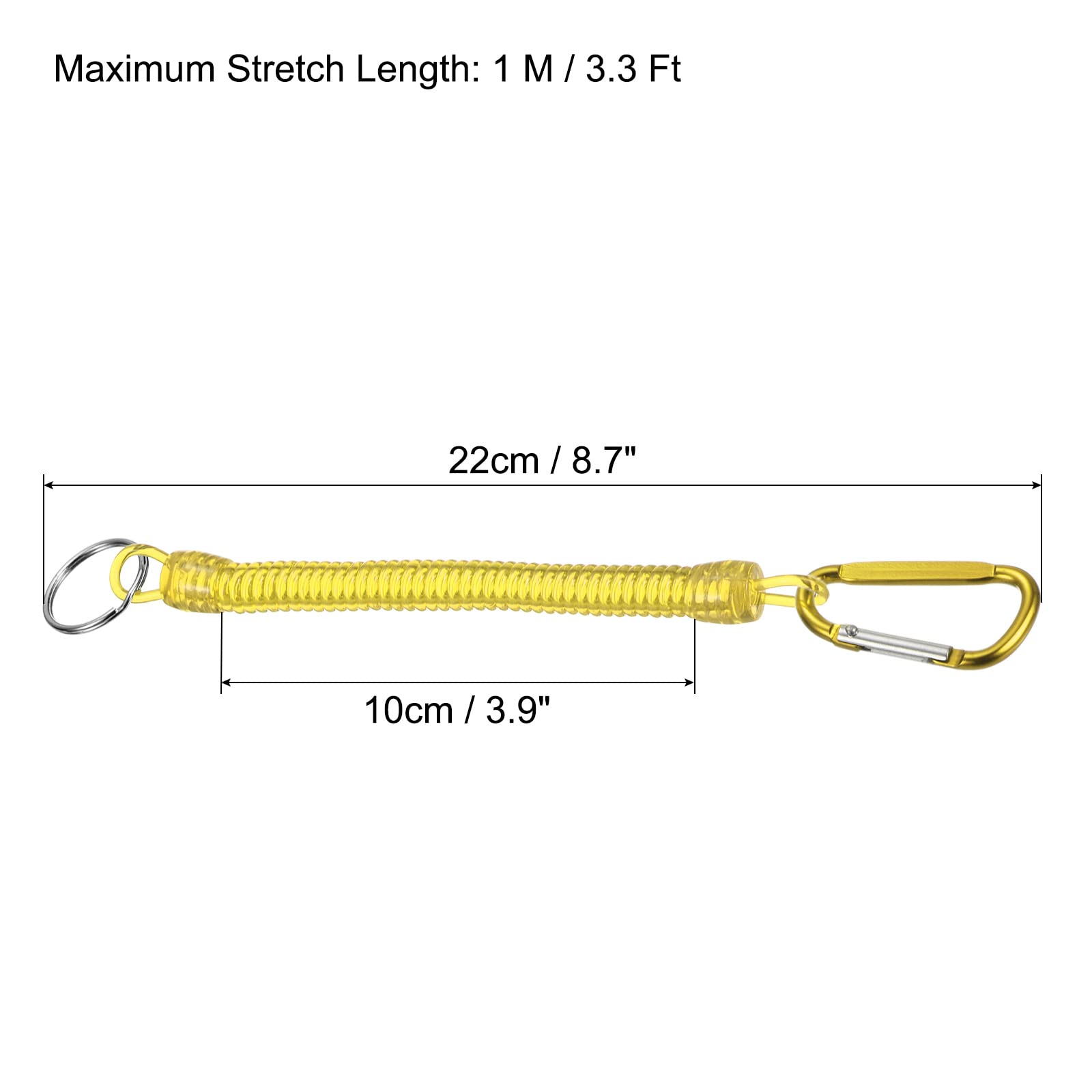 PATIKIL 3.3ft Spring Fishing Lanyard, 6 Pack Spiral Coil Keychain Stretch Cord Retractable with Metal Clip and Keyring for Keys Pliers Scissors, Yellow