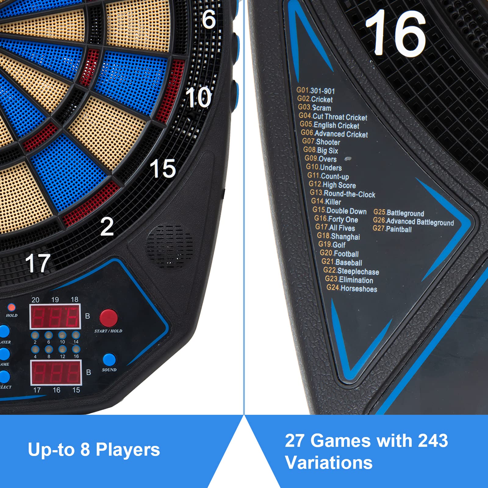 OLI Electronic Dart Board with 12 Soft Tip Darts, LED Display Automatic Scoring Dartboard Sets for Adults, 100 Plastic Tips & Power Adapter Include (Blue)