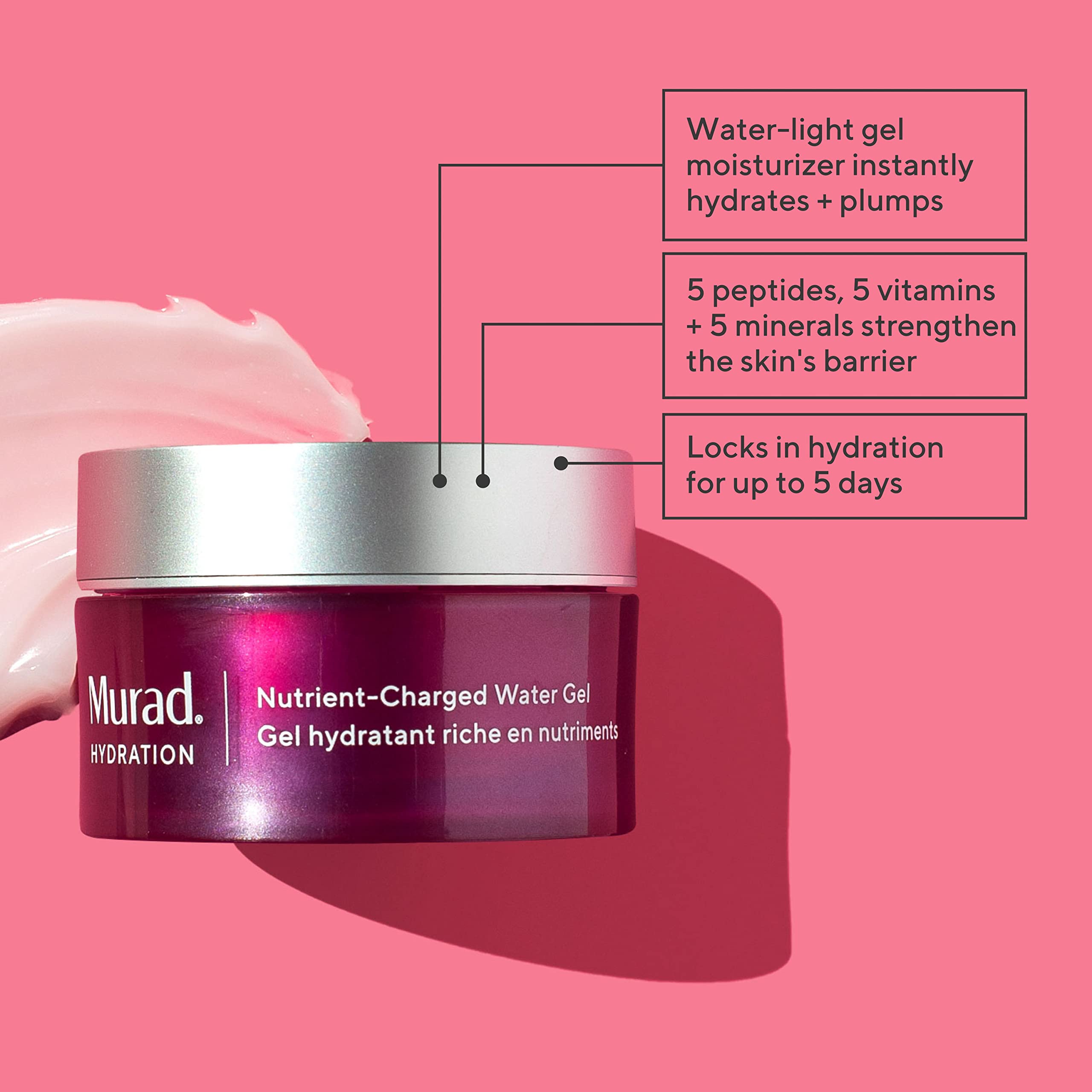 Murad Nutrient-Charged Water Gel - Hydration Face Moisturizer - Lightweight Hydration Gel Moisturizer with Minerals, Vitamins and Peptides Backed by Science, 1.7 Fl Oz