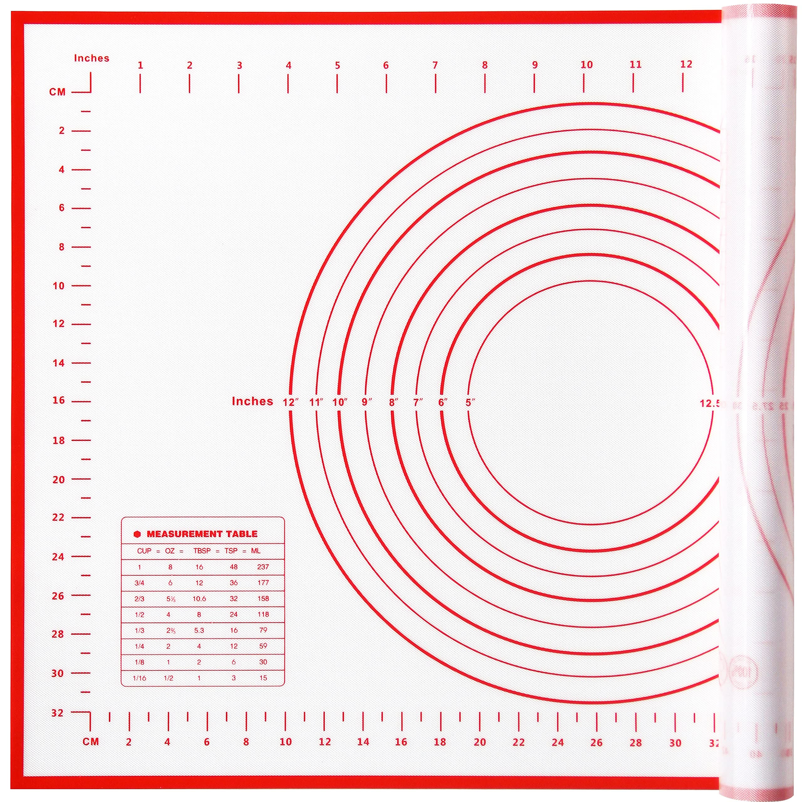 silicone pastry mat non stick baking mat with measurement fondant mat with three sizes for silicone baking mat, counter mat, dough rolling mat,fondant/pie crust mat. (l, Red)