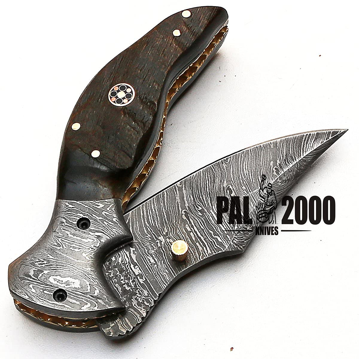 PAL 2000 HUNTING KNIVES Mmbm-8848 - Damascus Folding Knife - Handmade Damascus Steel - Damascus Pocket Knife - Ram Horn Handle
