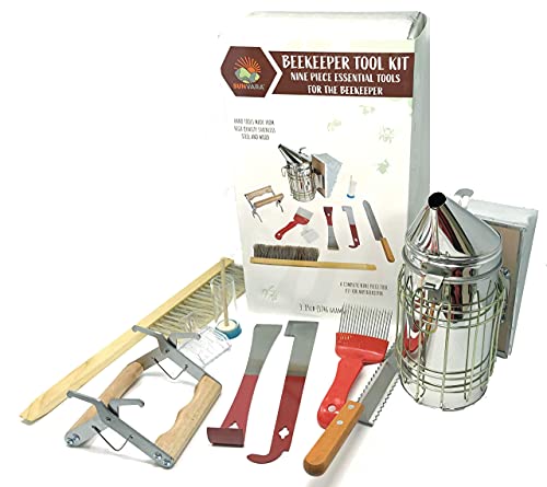 SunVara Bee Keeping Starter Kit Smokers for Bees Nine Piece Essentials Bee Brush | Honey Bee Smoker | Beekeeper Tools and Equipment.