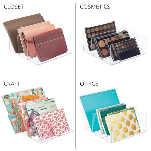 mDesign Plastic Purse/Handbag Organizer - Closet Divided Storage for Bags, Clutches, Wallets, Wristlets - Space-Saving Bedroom and Cabinet Organization - Lumiere Collection - 2 Pack - Clear