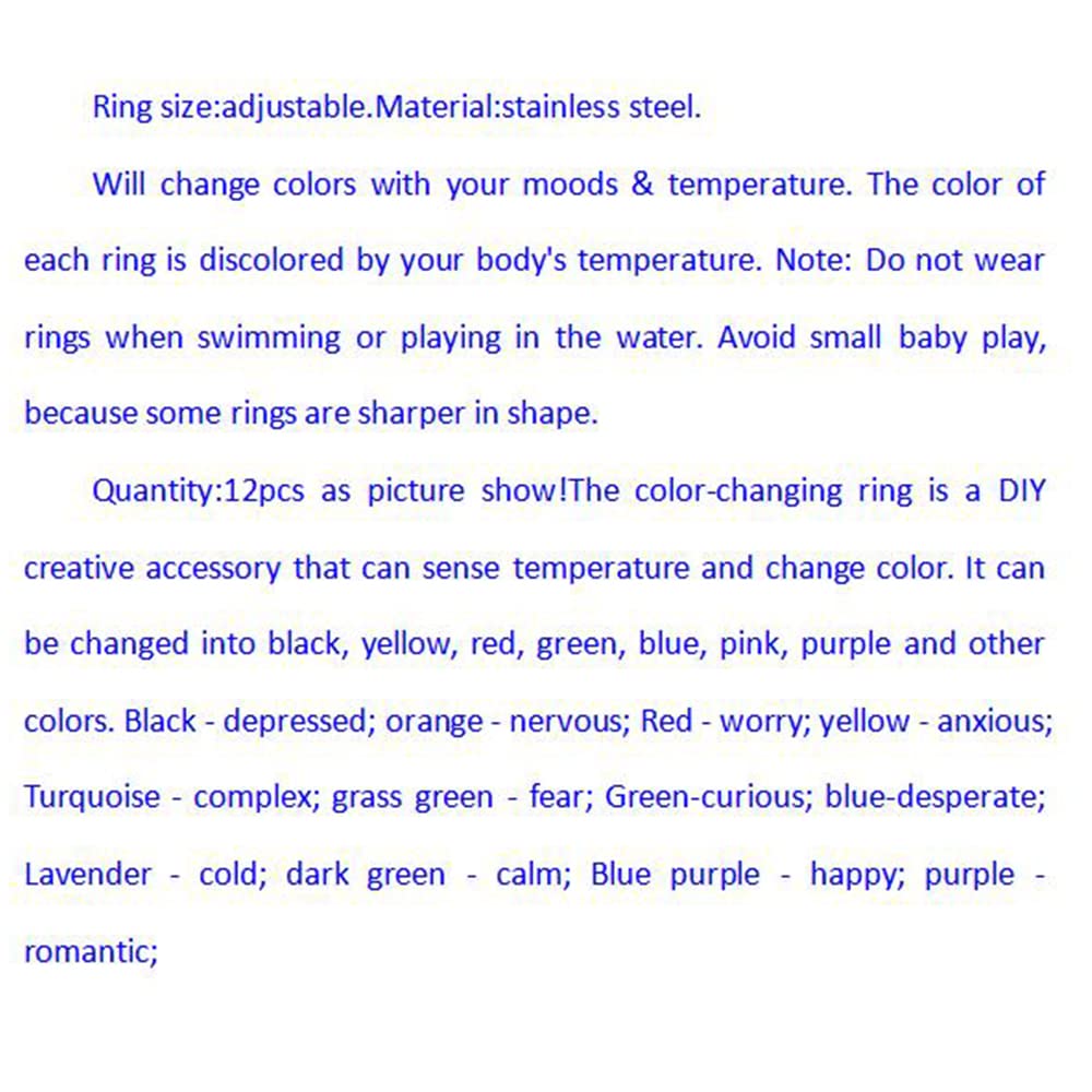LH1028 12pcsChristmas present Mixed Mood rings classic temperature change color mood ring lovers (Adjustable Size)