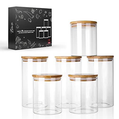 LIBWYS Pantry Glass Storage Jars with Bamboo Lids Set of 6, 202oz Airtight Food Containers Kitchen Storage Jars - Dishwasher Safe (6pack)