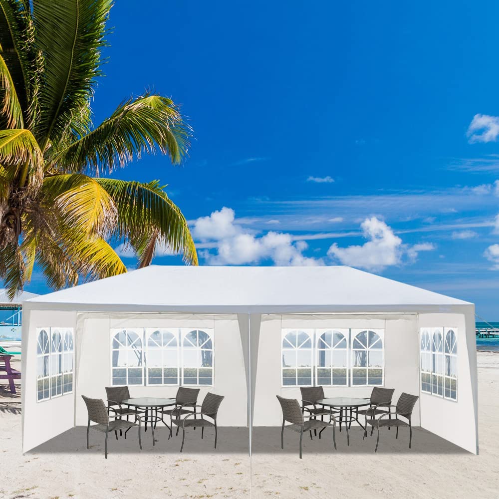 Kcelarec 10' X 20' Outdoor Wedding Party Tent Camping Shelter Gazebo Canopy with Removable Sidewalls Easy Set Gazebo BBQ Pavilion Canopy Cater Events (Style 2-with 4 Sidewalls)