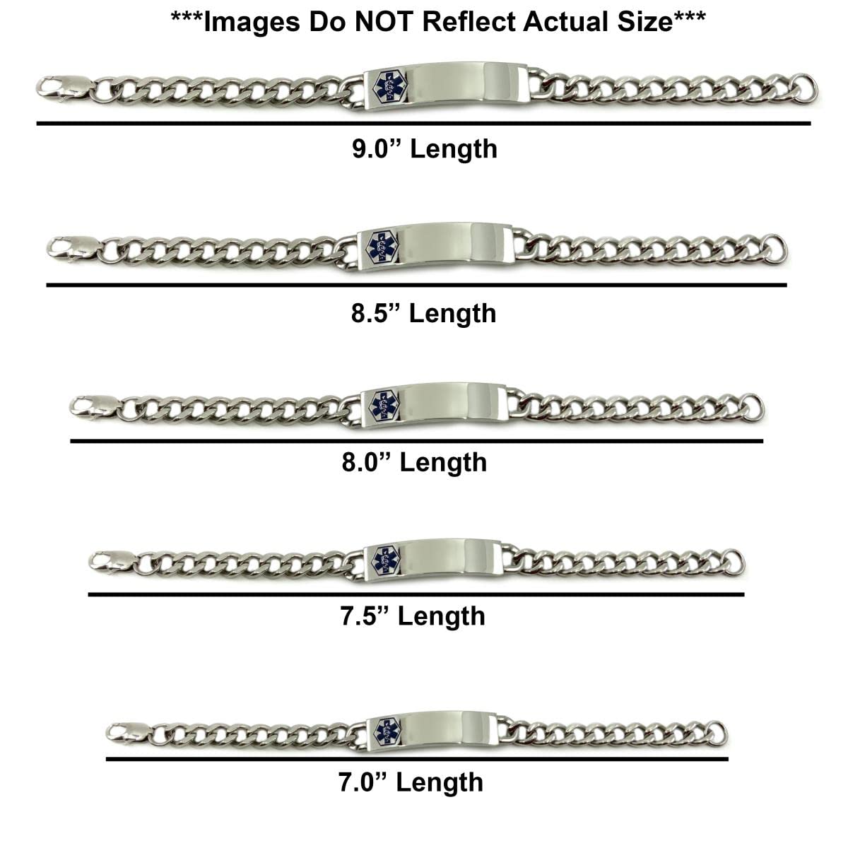 Medical Alert Bracelet - Medical Alert Bracelet for Men - Stainless Steel Traditional Style - Custom Engraved Sizes 7.0" - 9.0"