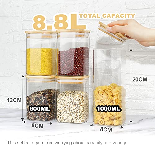LIBWYS Square Pantry Glass Storage Jars with Bamboo Lids Set of 12, 297oz Airtight Food Containers Kitchen Storage Jars - Dishwasher Safe (12pack)