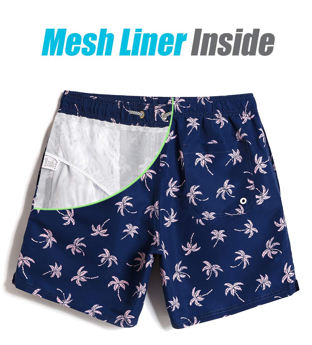 maamgic Mens Swim Trunks Quick Dry Swim Shorts with Mesh Lining Funny Swimwear Bathing Suits Navy Palm Medium