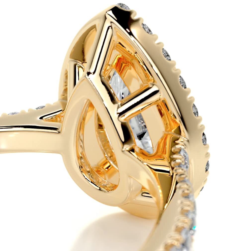 Solid Gold Handmade Engagement Ring 3 CT Pear Cut Moissanite Diamond Halo Bridal Wedding Rings for Anniversary Propose Gift (14K Solid Yellow Gold)