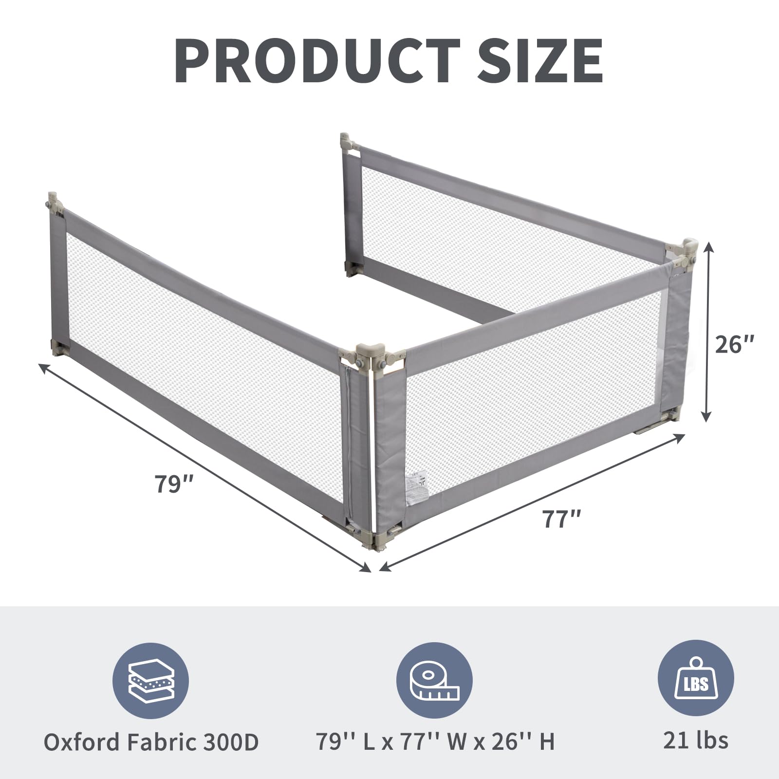 wanan Bed Rail for Toddlers, 3 Pack Extra Long Baby Bed Rail Guard for Kids, All-Round Sturdy Baby Bed Fence, Infants Bed Guardrail, Fit Queen King Mattress, 79 x 79 x 77 (Gray Without Pattern, King)
