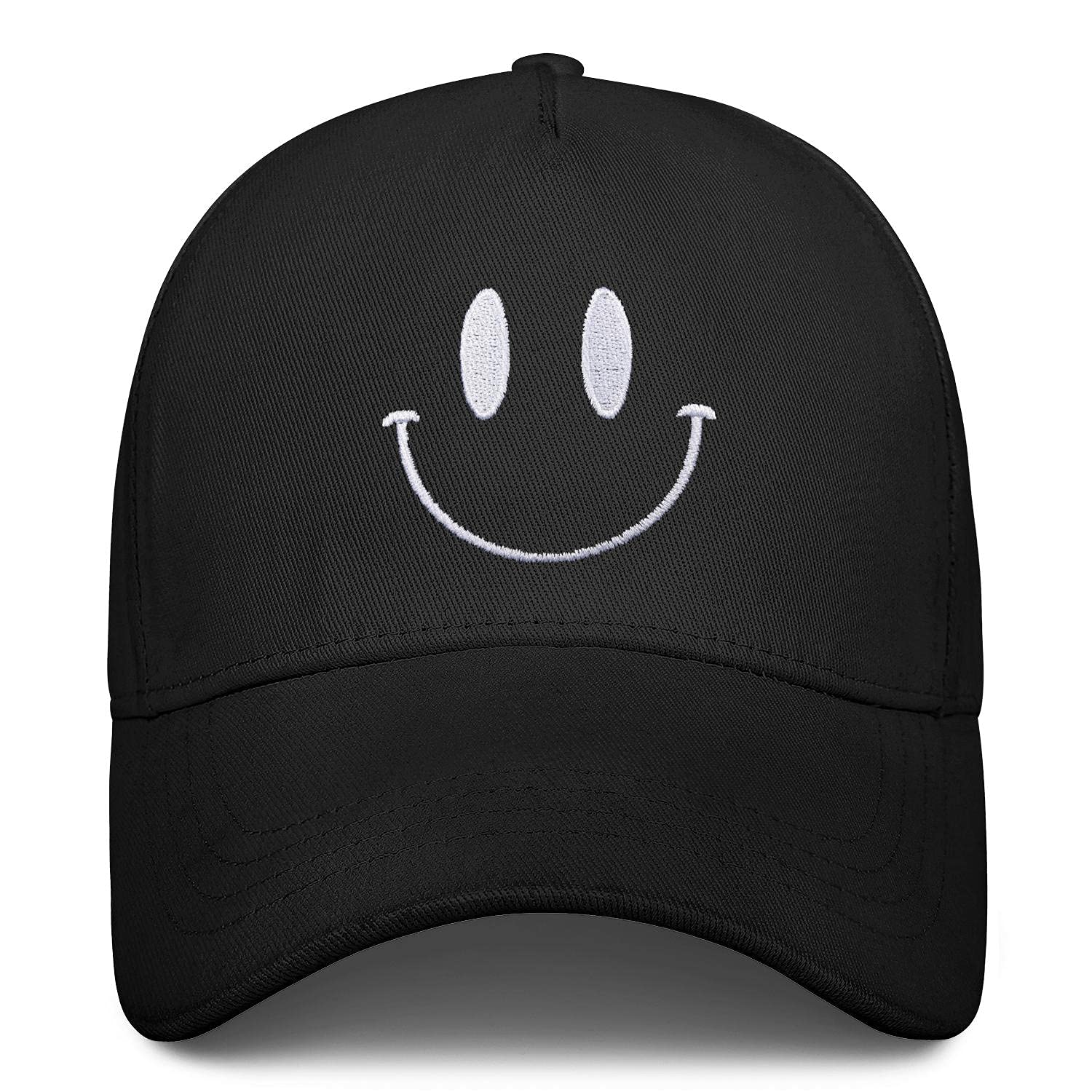 LHSCVUFASC Embroidered Smiley Face Hat Adjustable Baseball Cap Cute Cap Cotton Dad Hats for Men Women Black One Size