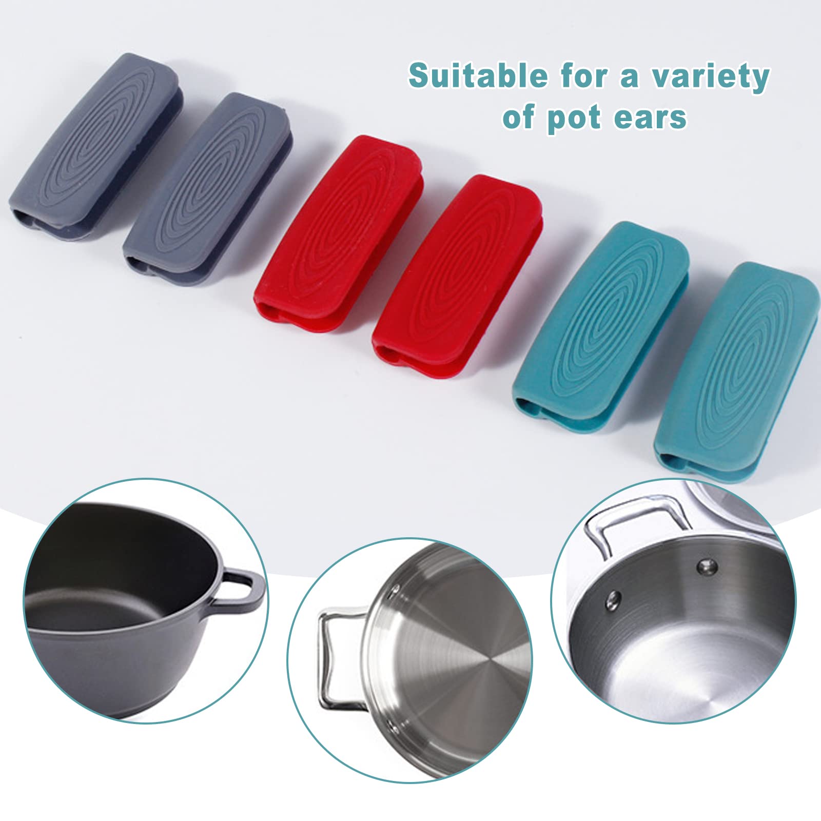 Silicone Pot Handle Sleeve, 6 Pcs Cast Iron Handle Cover, Anti-Slip Silicone Skillet Handle Cover with Buckle, for Frying Cast Iron Skillet Pan, Reusable (3 Colors)