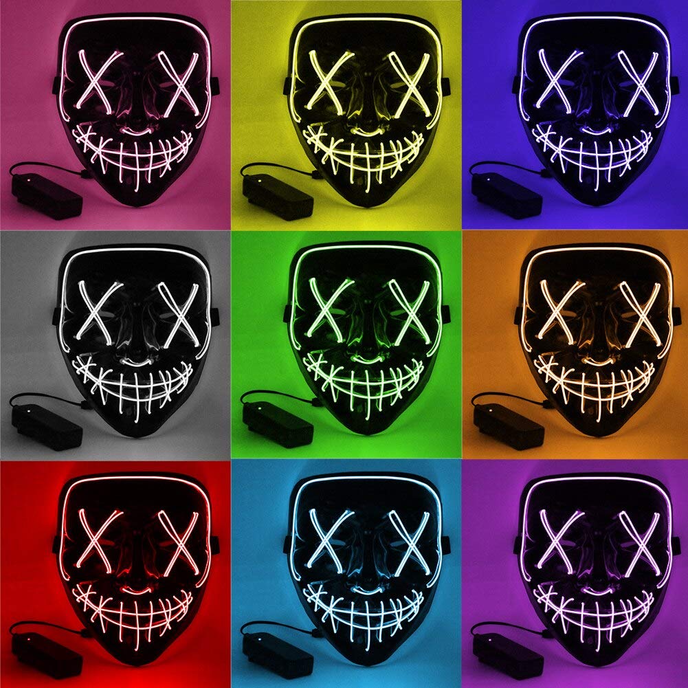 LED Light Up Purge Mask for Halloween, Festival, Party (9 Colors) (Yellow)