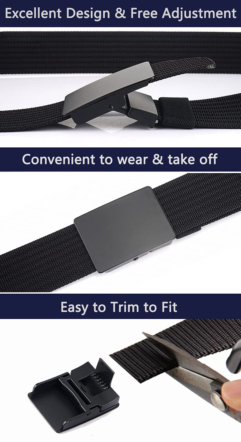 Mens Web Belts for Work, Metal Buckle Field Belt for Outdoor Sport Golf Hiking Skiing, Adjustable for Pants Size Below 46inches[53" Long 1.5" Wide](Black)