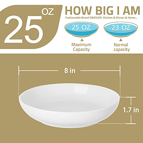 Sweejar Pasta Bowls, Ceramic Dinner Plates, 25oz Salad Serving Bowls for Soup, Dessert, Pizza, Fruit, Steak, Microwave Dishwasher Safe, Set of 4 (Green)