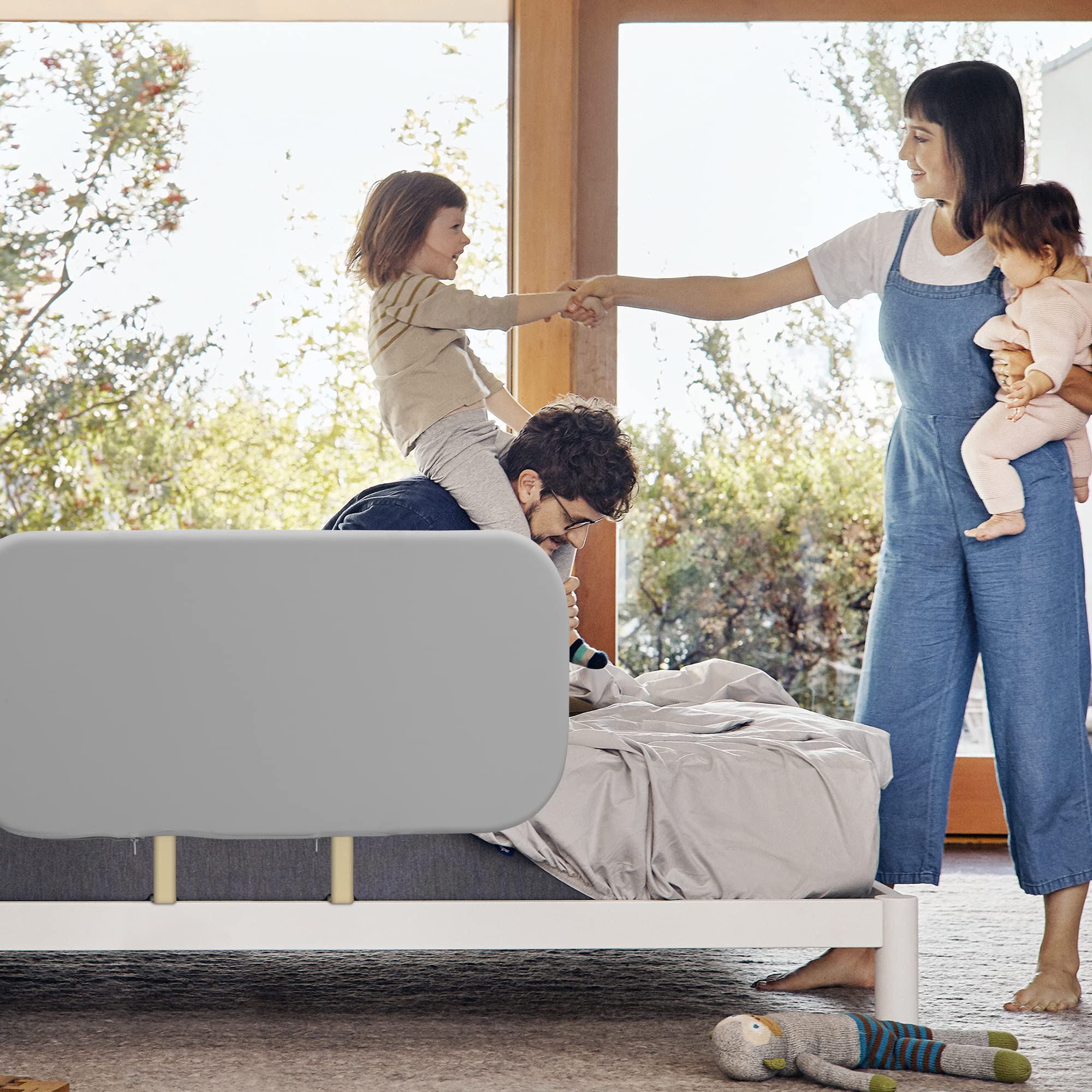welspo Toddler Bed Rail, for Kid & Elderly Adjustable and Foldable Safety Bed Guard Rail, Portable Child Bed Safety Rail, Grey