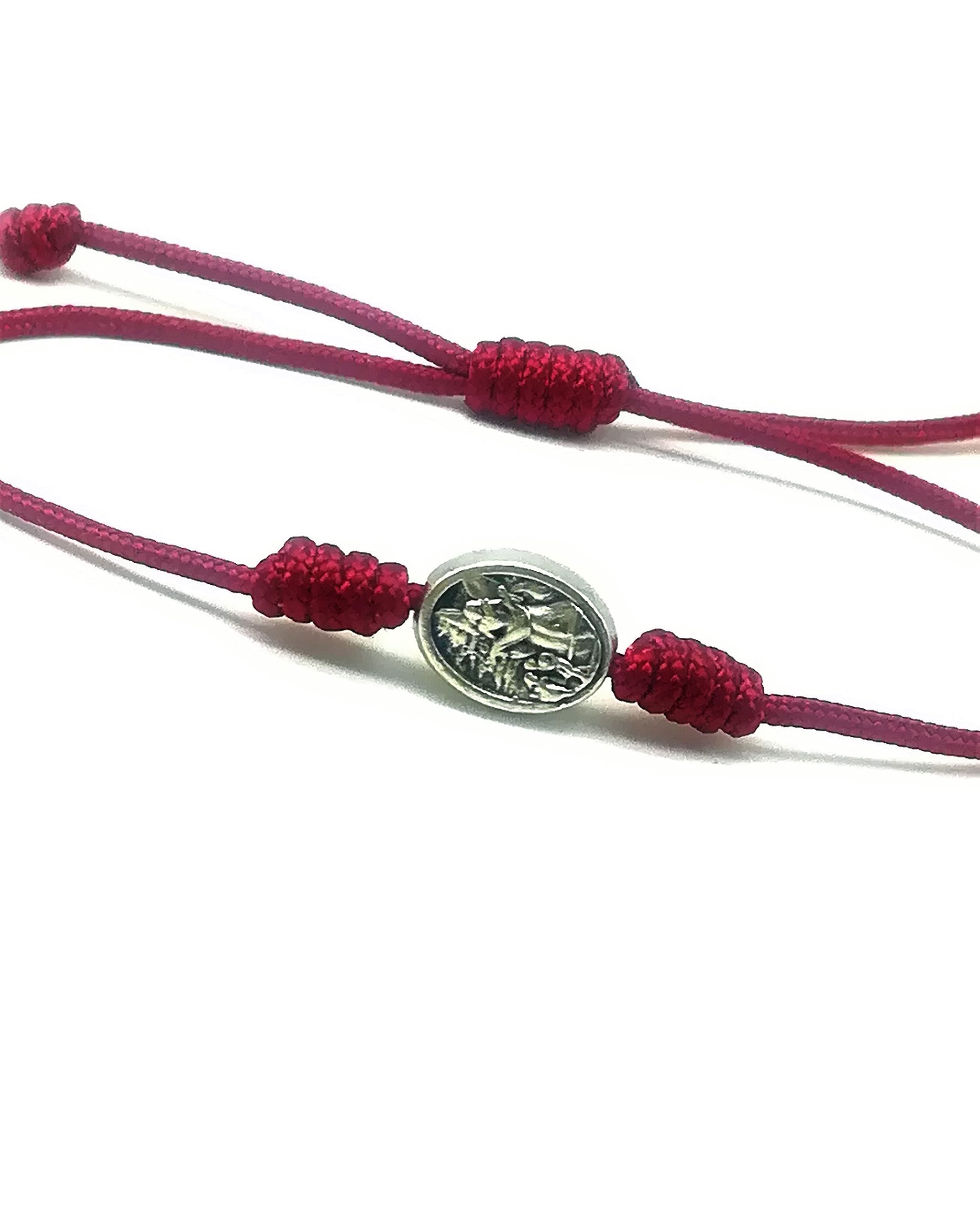 MedjugorjeStoneGifts St Michael simple bracelet, patron saint medal, mens womens catholic adjustable cord bracelet (Red)