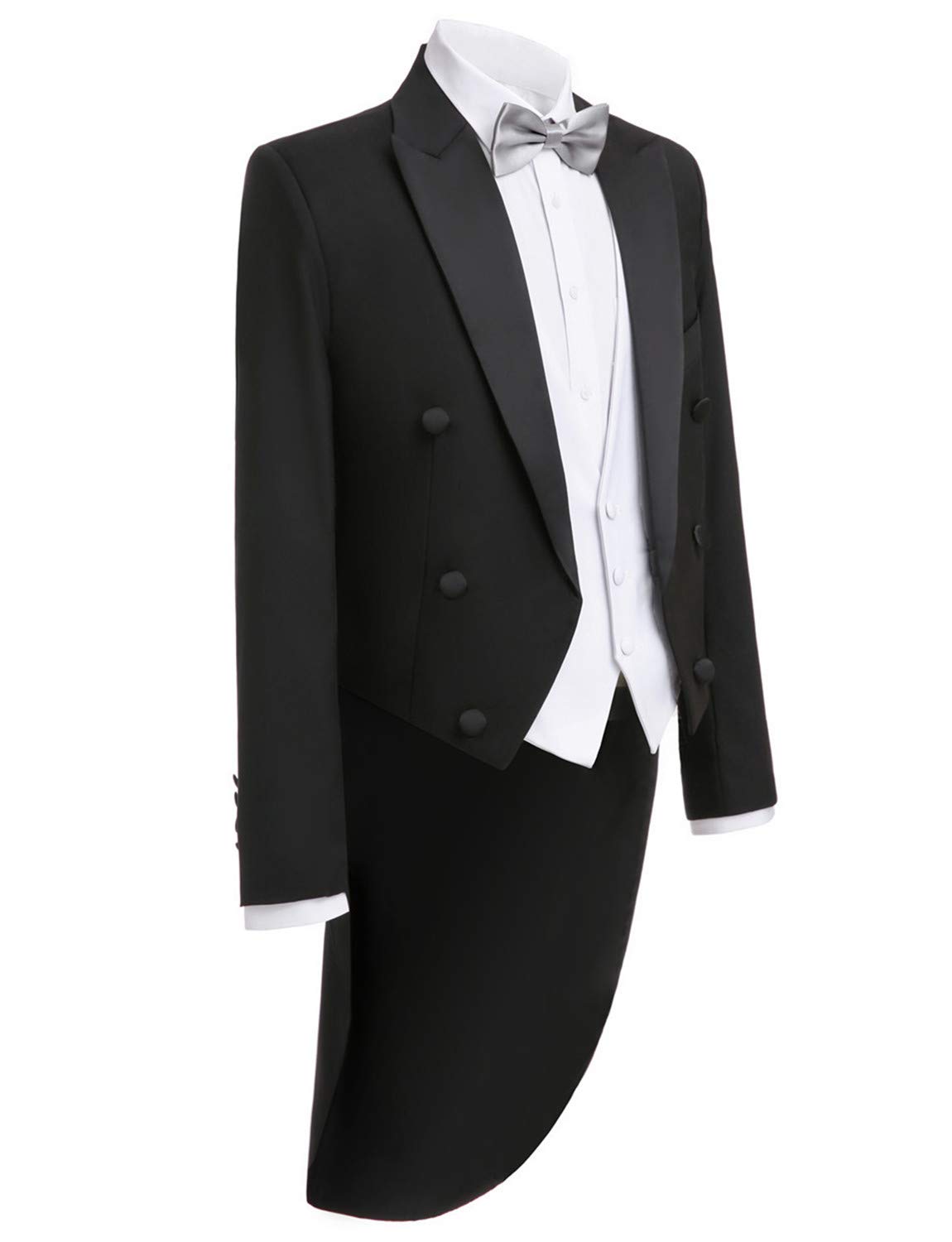 Lilis Men's Fashion 3 Piece Black Tuxedo Tails Includes Tailcoat Vest& Formal Pants