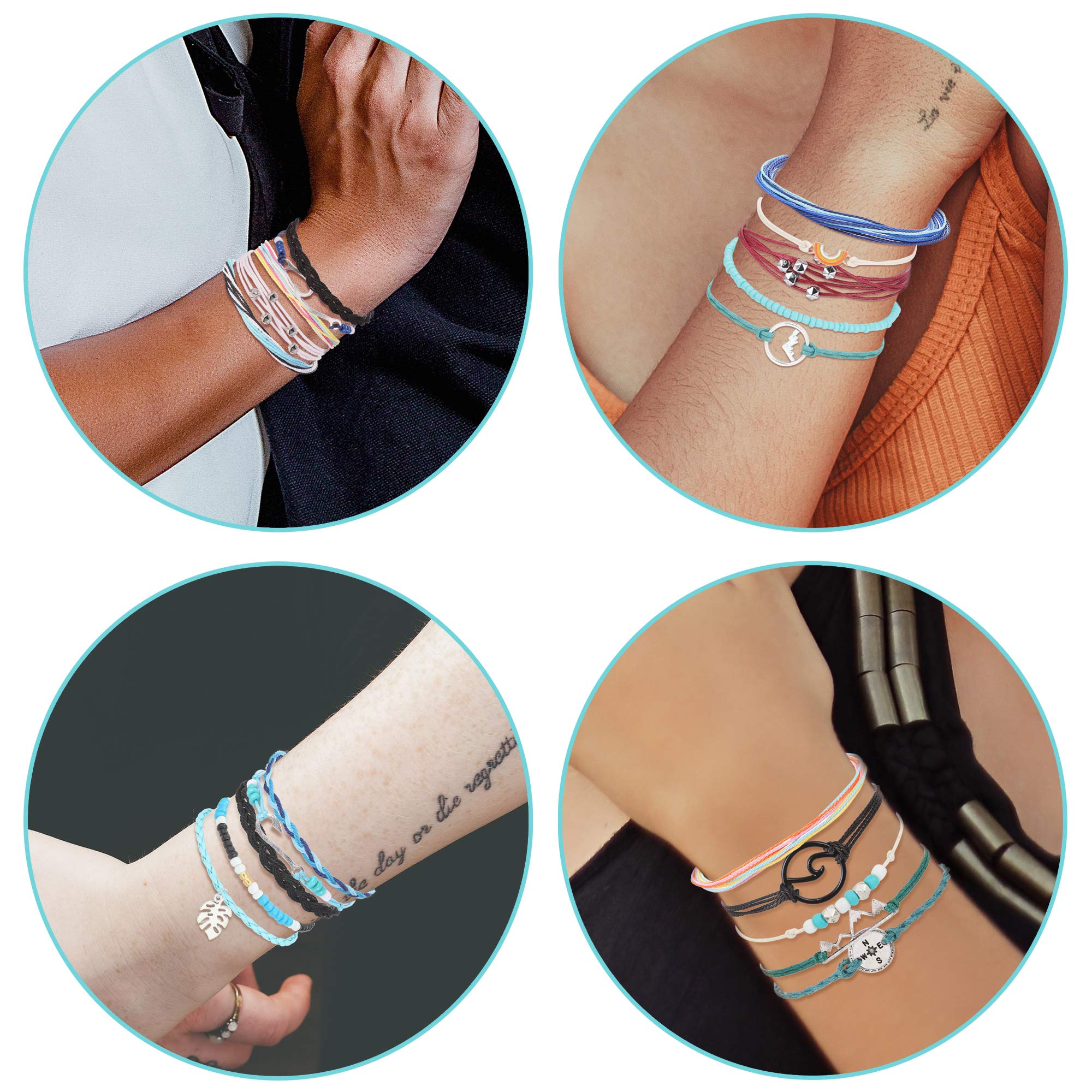 LOYALLOOK 20PCS Beach Wrap Vsco Bracelets Ocean Wave Strand Bracelets Waterproof Handmade Friendship Bracelets Braided Rope Bohemian Anklet Bracelet Adjustable