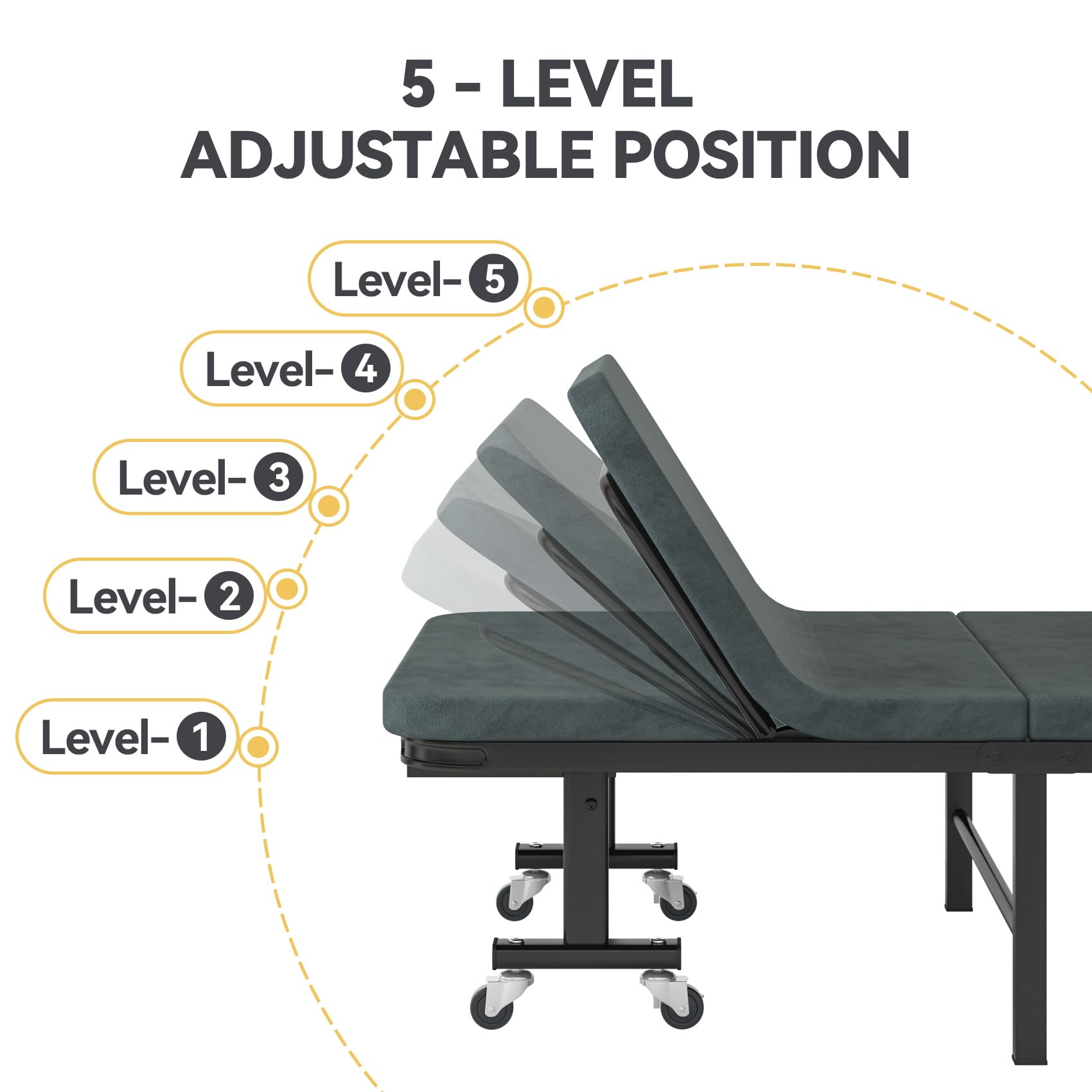 LEAIJIAFY Portable Folding Bed with Foam Mattress and Adjustable Backrest,Nap Cot Daybed for Adults,Sleep Cot Rollaway Bed for Siesta,Metal Bed Frame with 8 Wheels,23.62" Width,Office