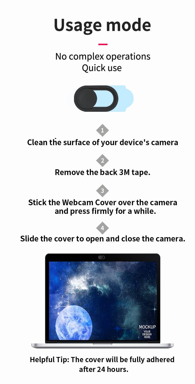 Ultra Slim Webcam-Cover Sliders: Compatible with Most Devices (6 Pack)