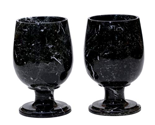 Radicaln Marble Wine Glasses Set of 2 Black 5.5 x 3.5 Inches 8.4 oz Handmade Wine Glass Set - Marble Stone Champagne Glasses - Suitable for Small Gathering & Home Décor