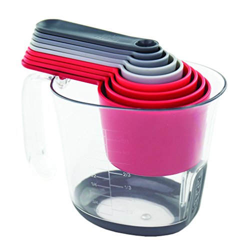 Tovolo Magnetic Nested System Cups & Spoons for Wet and Dry Ingredients, Cup Baking Set, Measuring Spoons & Cups for Cooking, Dishwasher-Safe & BPA-Free, Candy Apple Red
