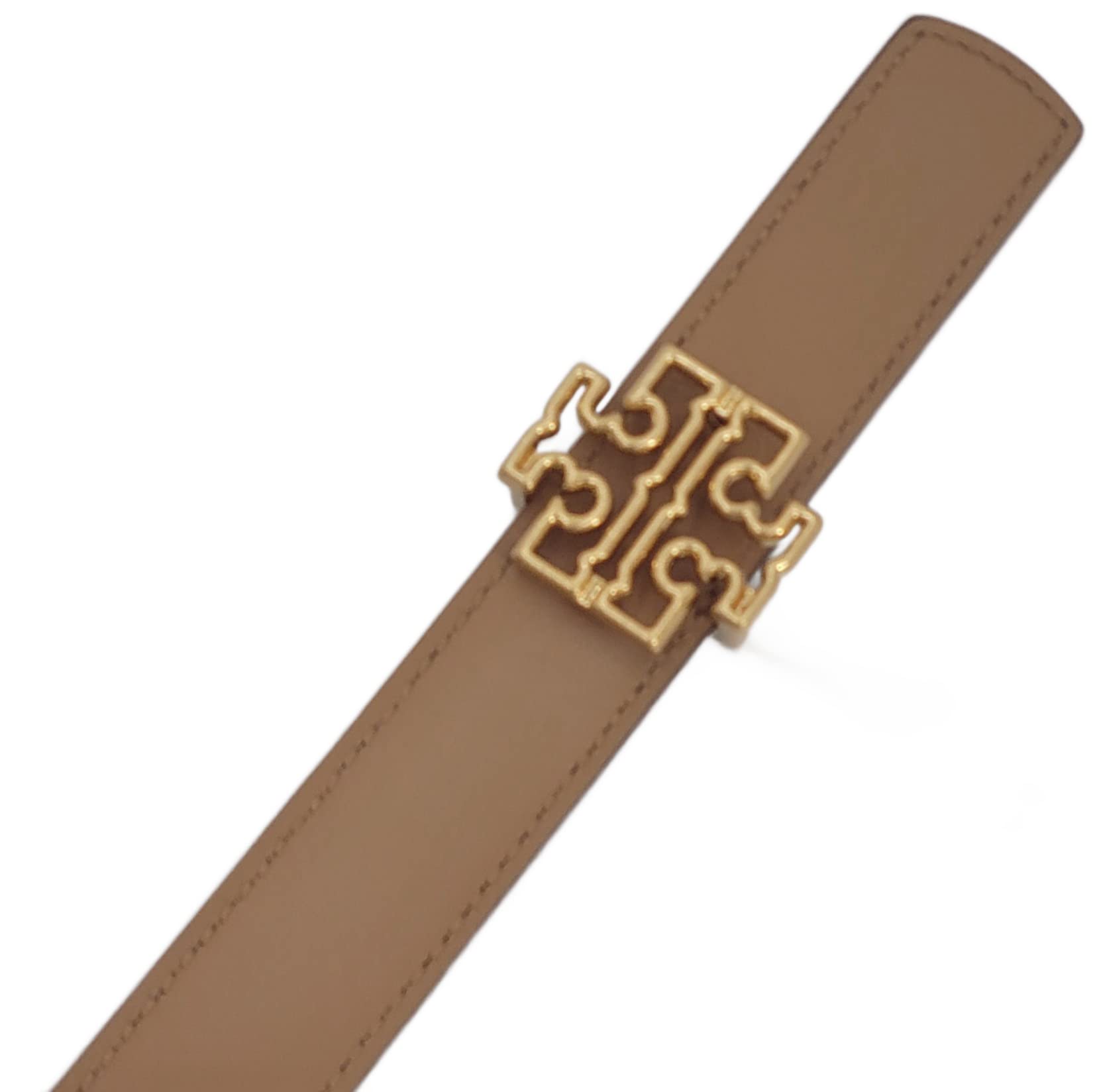 Tory Burch 141739 Britten Logo Clam Shell Grey/Tiramisu Light Brown With Gold Hardware Reversible 1 Inch Women's Belt (Medium)