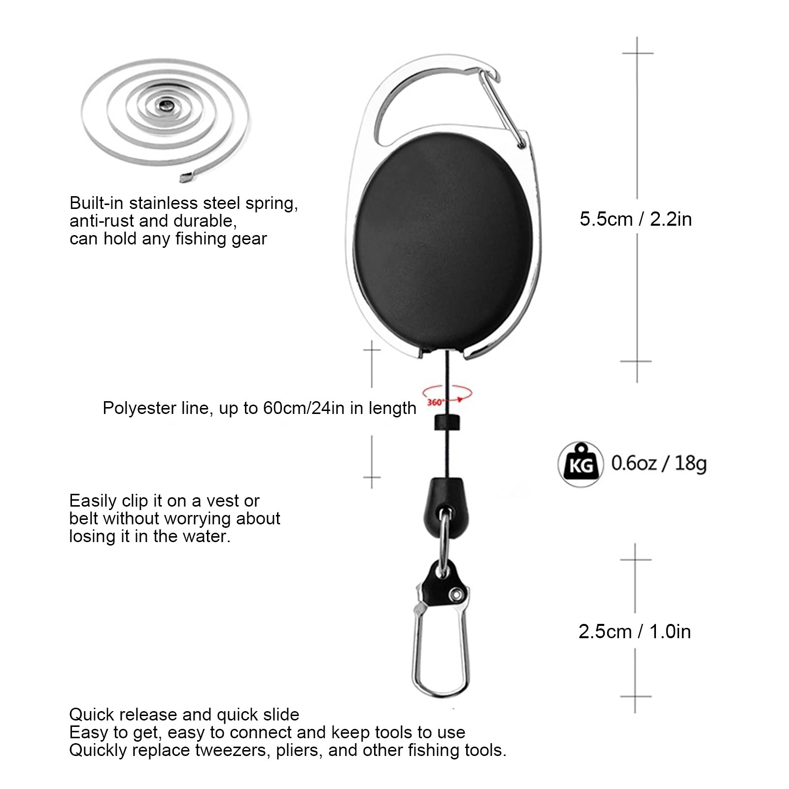 Shanrya Retractable Anglers Combo Tool Holder, Fly Fishing Accessory Fly Fishing Anglers Tool Fly Fishing Tool Retractor for Camping