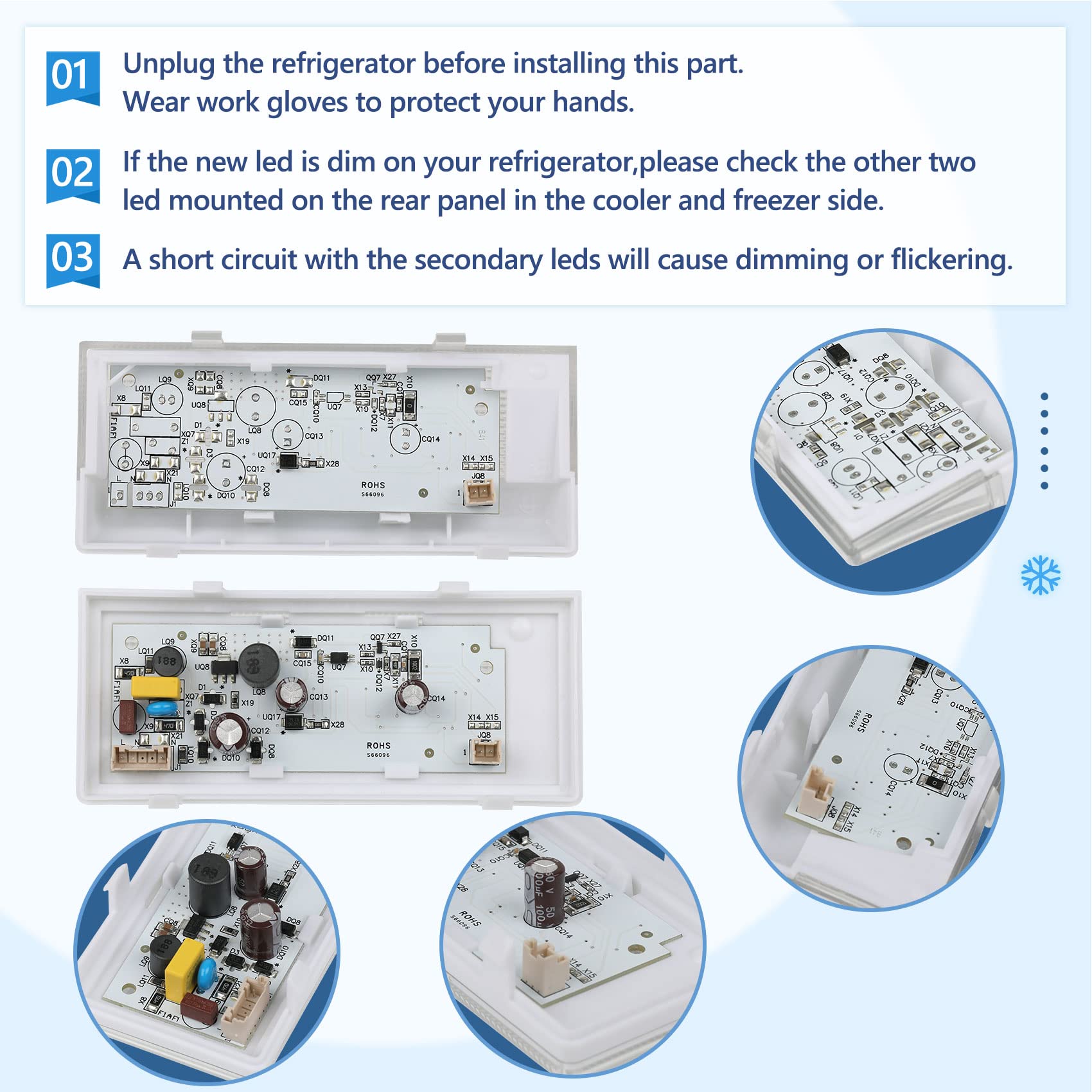 Lapert New W10515058 W10515057 for whirlpool refrigerator light,WPW10515058 kit,w10515058 w10515057 2pcs,w10515058 and w10515057 refrigerators,w10515058 whirlpool refrigerator light