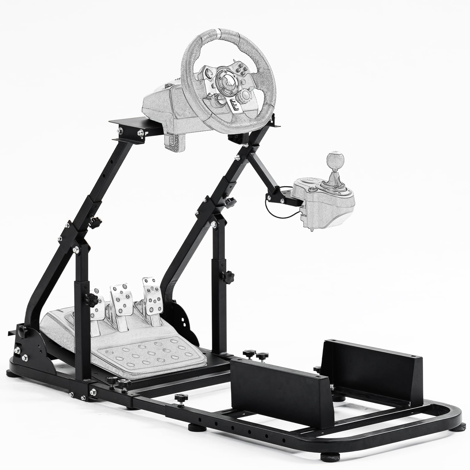 Supllueer Racing Simulator Cockpit with Dual Reinforcement Arm Compatible with Logitech G25 G27 G29 G920 G923 Thrustmaster T300, Steering Wheel Stand, Wheel Pedals and Seat Not Include