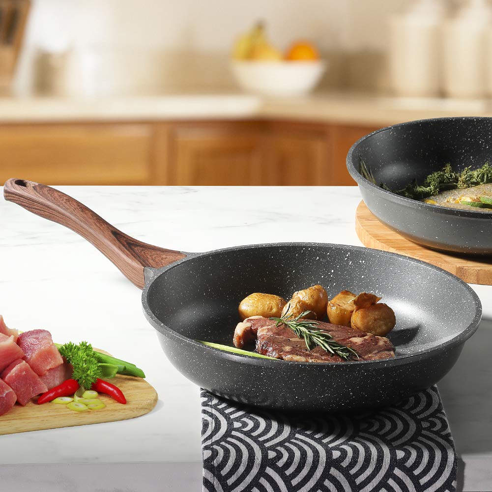 Sensarte Nonstick Frying Pan Skillet, Swiss Granite Coating Omelette Pan, Healthy Stone Cookware Chef's Pan, PFOA Free (8+12.5 Inch)