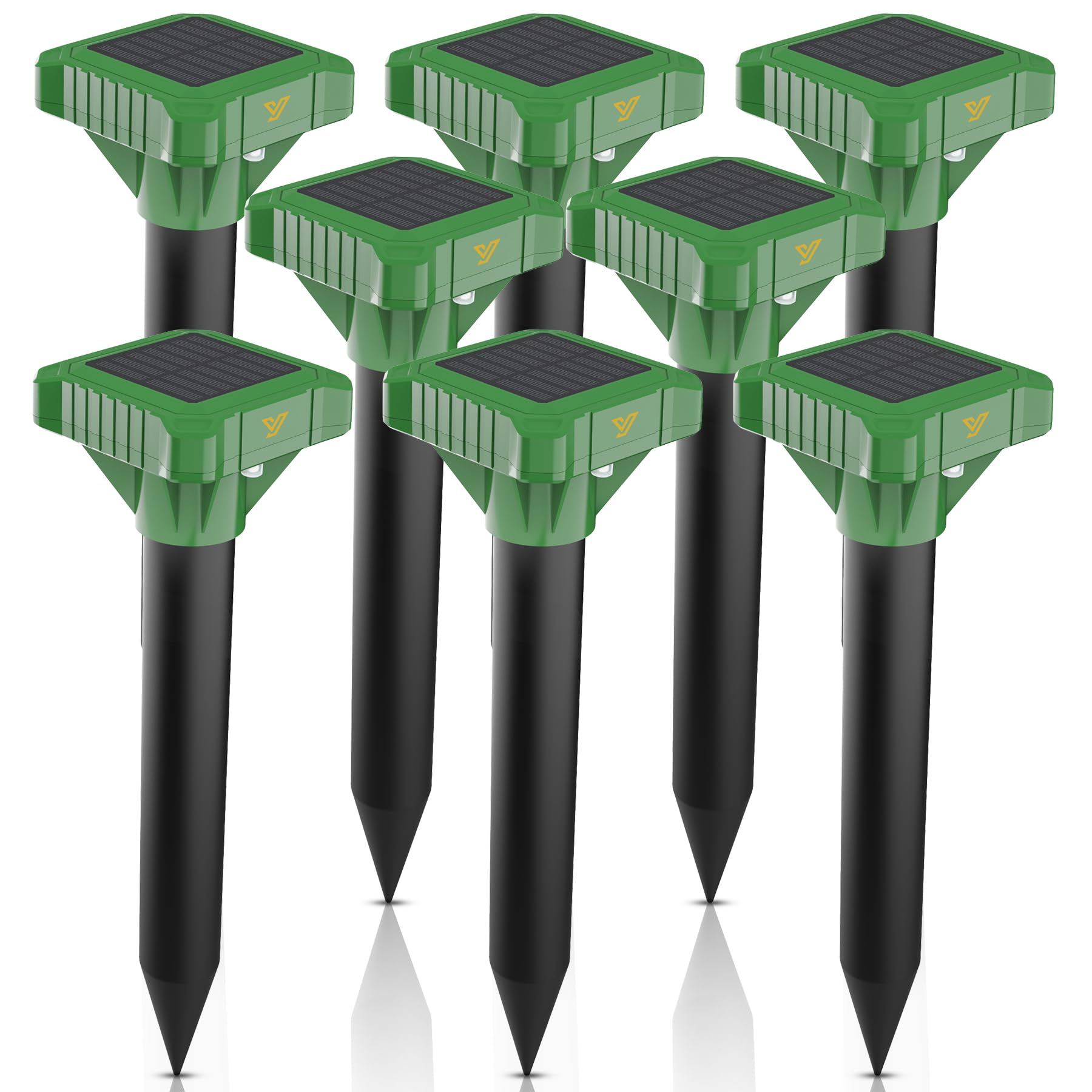 ULTRABOT Mole Repellent Solar-Powered Groundhog Repeller Snake Deterrent Vibration Stakes for Outdoor Use Repel Vole Gopher Armadillo in Yards and Lawns 8 Pack, Green, AR08S