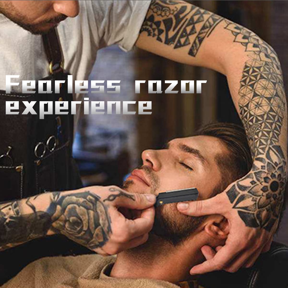 Straight Razors For Men, Barber Tools Salon Manual Shaver Beard Hair Trimmer razors, Navajas Para Barbero, Comes with 10 wrapped razor blades(Black)