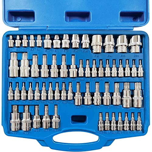 SUNHZMCKP 60-Piece Master Torx Bit Socket and External Torx Socket Set, S2 Alloy steel,E4-E24, T6-T70,TT6-TT70,TP8-TP60,The best auto repair tool